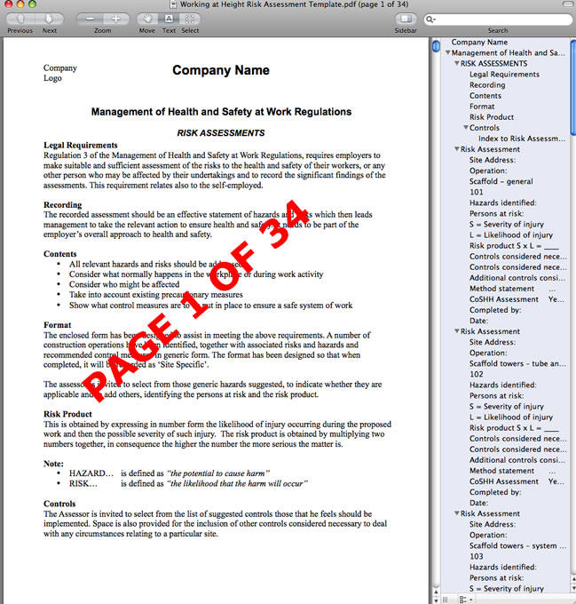 Working at Height Risk Assessment Template